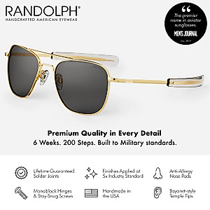 Randolph USA | 23k Gold Classic Aviator Sunglasses for Men or Women Non-Polarized 100% UV