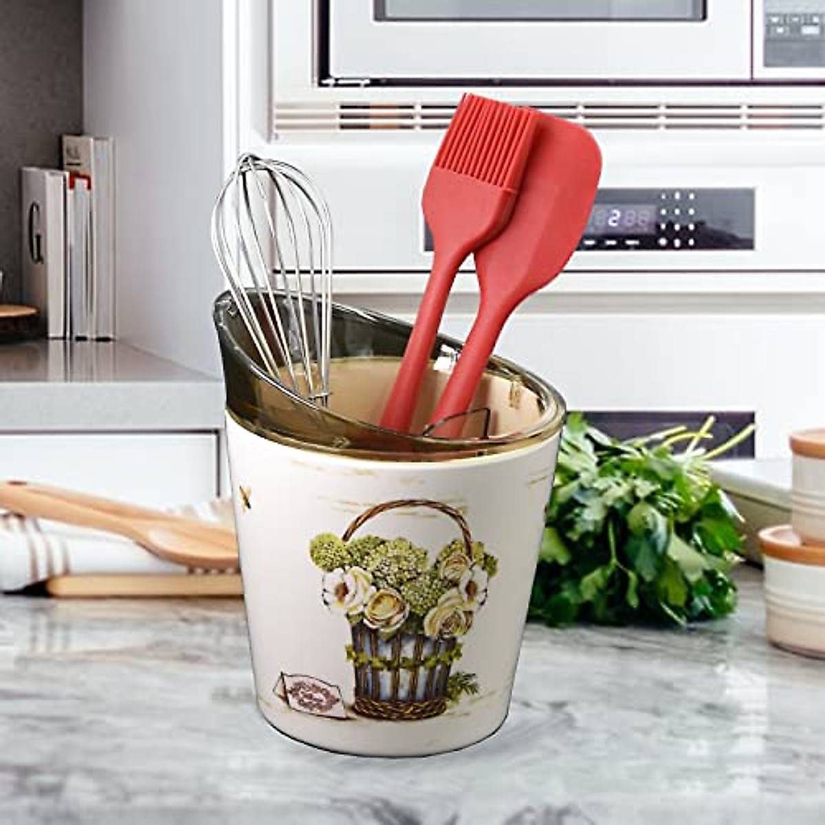 TEANXU Plastic Silverware Holder for Countertop Cutlery Holder Flatware Caddy, Kitchen Utensil Holder, Round