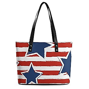 Womens Handbag Usa Flag And Stars Pattern Leather Tote Bag Top Handle Satchel Bags For Lady