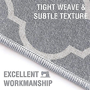 COLLACT Runner Rug 2x7 Area Rug Hallway Kitchen Rug Indoor Moroccan Rug Geometric Soft Mat Quatrefoil Trellis Non Slip Bathroom Rug Low Profile Floor Cover Living Room Dining Room Heathered Grey