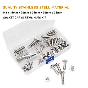 binifiMux 50pcs M8-1.25 x 15mm/ 20mm/ 25mm/ 30mm/ 35mm Flanged Hex Button Head Socket Cap Screws, 304 Stainless Steel / 18-8, Plain Finish, Full Thread