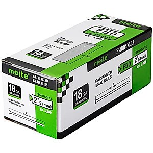 meite F50 18 Gauge 2-Inch Leg Length Galvanized Brad Nail Ideal for Upholstery, Trims, Molding, Woodworking 5000pcs/Box (1 Box)