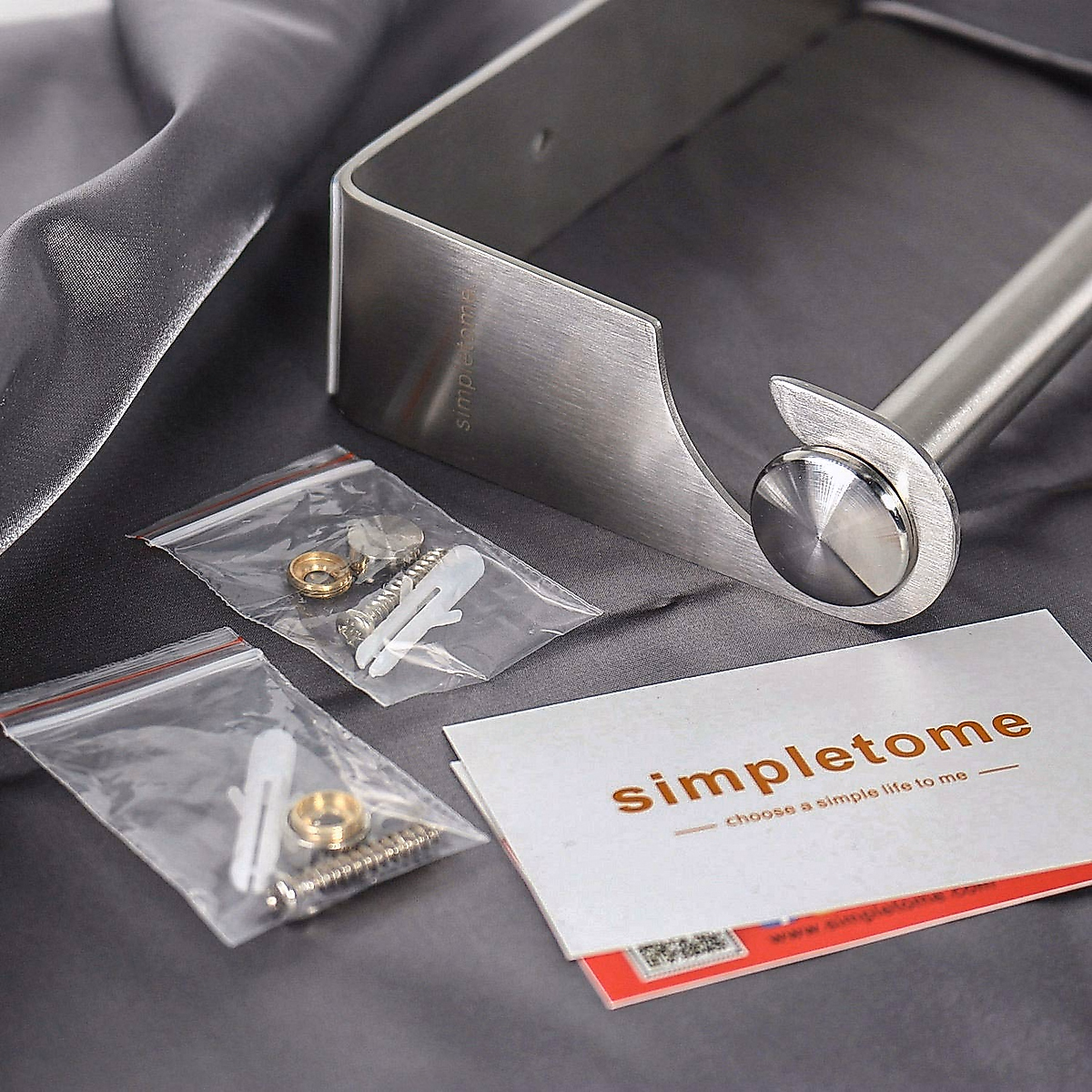 simpletome Kitchen Paper Towels Holder Under Cabinet Adhesive or Drilling Installation Brushed SUS304 Stainless Steel (Silver)