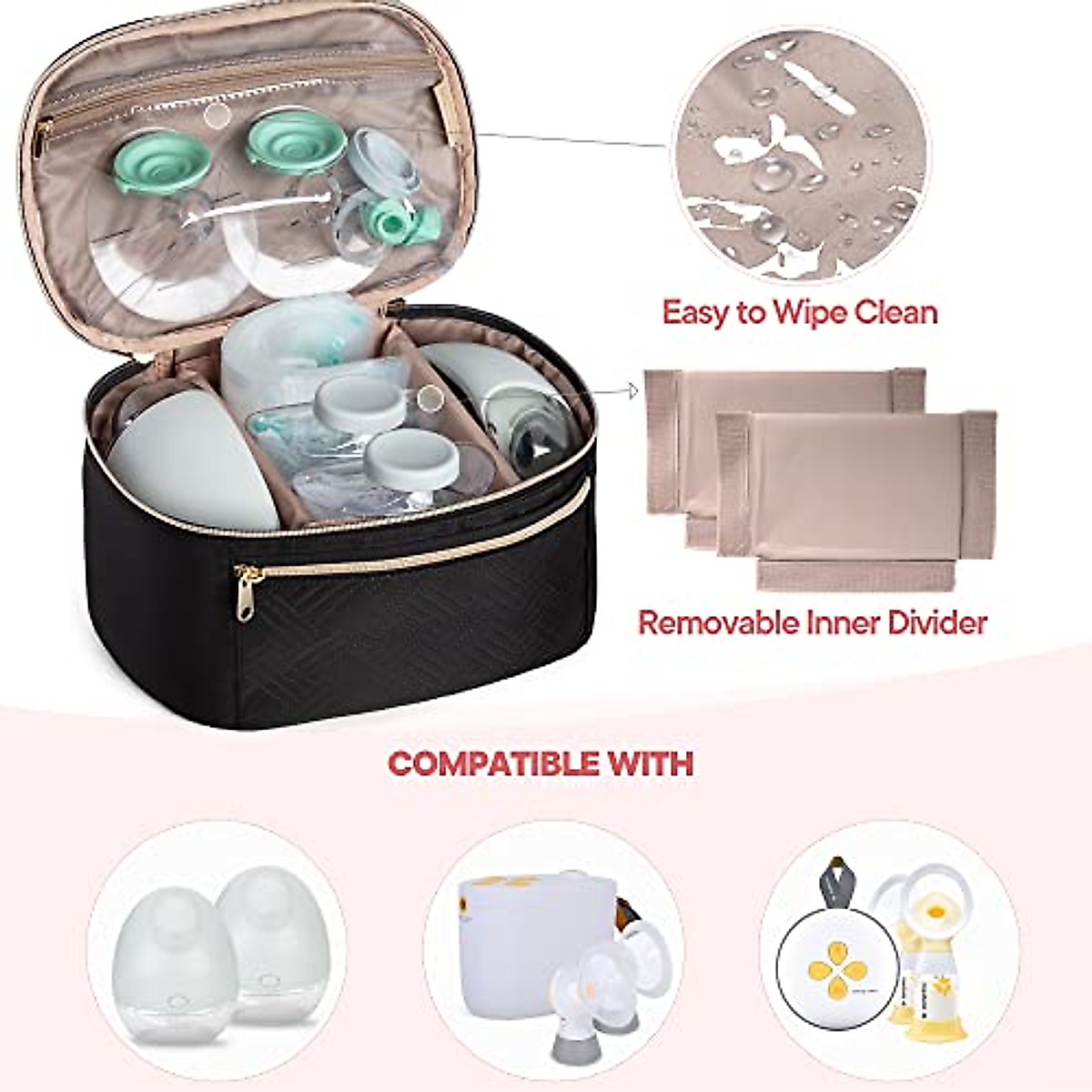 Fasrom Wearable Breast Pump Bag Compatible with Elvie, Willow Pumps and Medela Pump in Style, Portable Carrying Case with Waterproof Mat for Working Moms Travel, Black (Patent Design)