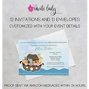Noahs Ark Baby Shower Invitations Customizable Christian Invites Gender Neutral Boy Girl (12 Count)
