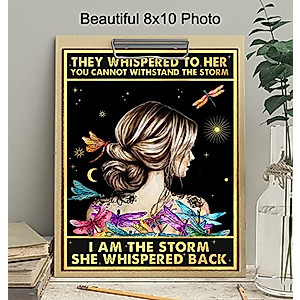Inspirational Quote Wall Art Decor - They Whispered to Her You Cannot Withstand The Storm She Whispered Back I Am The Storm - Positive Motivational Encouragement Gifts for Women - Boho Dragonfly Print