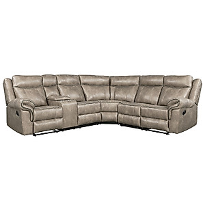 Yoglad Manual L-Shaped Reclining Sofa - Palomino Fabric Sectional Couch with 2 Cup Holders, USB Ports, Hidden Storage, 2 Power Sockets, for Living Room Apartment RV Theater (Light Brown)