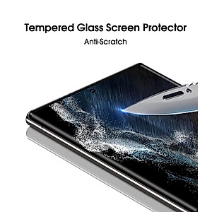 amFilm Glass Screen Protector for Samsung Galaxy S22 Ultra, 3D Curved with Liquid Dispersion Tech, Designed for Fingerprint Reader, Upgraded Easier Application Tray, Tempered Glass, 3 Pack