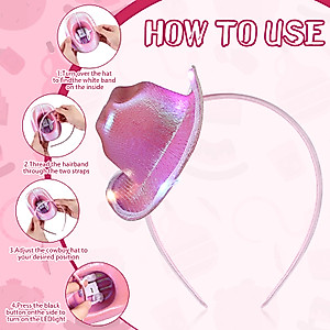 Cozypower Pink Cowboy Hat Headband Mini Cowgirl Hat Headband Cowgirl Hat Women's Costume Headwear for Women Masquerade Party (LED Shimmer Style)