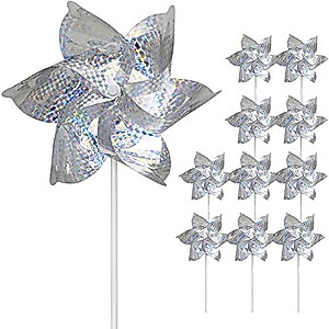 10-Pack Extra Sparkly Reflective Pinwheels+12Pcs/12Inch Bird Scare Reflective Rods