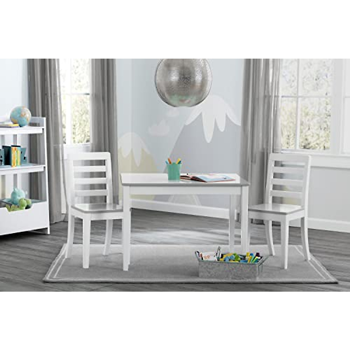 Delta Children Gateway Table and 2 Chairs Set - Greenguard Gold Certified, Bianca White/Grey
