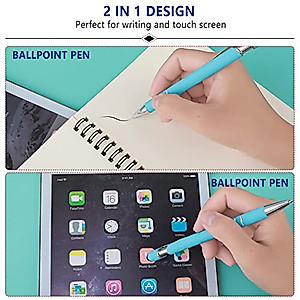TIESOME5 Pieces Ballpoint Pen with Stylus Tip, Retractable 2 in 1 Stylus Pens Stylish Pen with 10 Refills, Metal Stylus Pen for Touch Screens, 1.0 mm Black Ink Ball Point Pens (Multicolor)