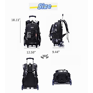 ETAISHOW Airplane-Print Rolling Backpack for Boys Kids Backpack with Wheels for Elementary School Roller School Bag Trolley Bookbag