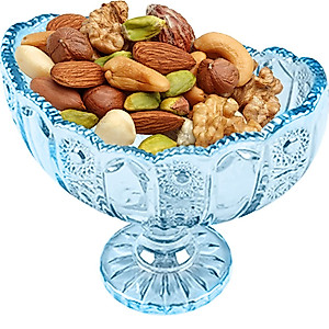 BETYMAO Clear Footed Fruit Bowl Vintage Glass Embossed Dessert Bowls Round Pedestal Bowl Transparent Boat Shaped Serving Bowl for Snack Nut Candy Modern Decorative Bowls for Home Decor Small Blue