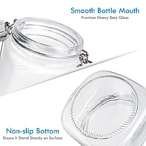 YEBODA 32oz Food Storage Canister Glass Jars with Clamp Airtight Lids and Silicone Gaskets for Multi-Purpose Kitchen Containers - Clear Square (3 Pack)