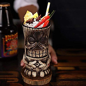 chongjian (450ML) Tiki Mugs Cocktail,Ceramic Tiki Mug for Exotic Cocktail Glasses,Tiki Bar Professional Hawaiian Party Barware - Great Home Bar Present idea