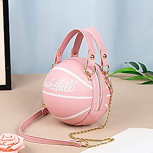 Obovoid Women's basketball bag Basketball-Shaped Crossbody Bag Handbag Girl Mini One-Shoulder PU Leather Round Handbag (pink 1)