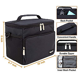 Venture Pal Insulated Lunch Bags for Women/Men - Large Resuable Leakproof Lunch Box with Removable Shoulder Strap,Durable Cooler Tote Bag for Work Picnic Beach-Black