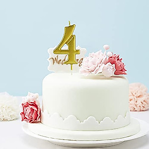 MR.FOAM Number Candle 4,Number 4 Gold Happy Birthday Candles for Cake,Premium Glitter Zero Cake Topper Decoration for Any Celebration Party Wedding Anniversary Decoration for Kids Women or Men (4)