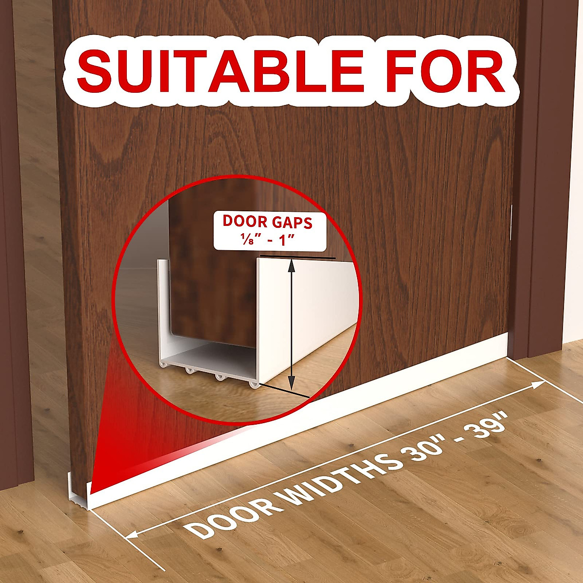 Door Draft Stopper, Cuttable Draft Stopper for Bottom of Door, Strong Adhesive Door Sweeps for Exterior Doors 39” Length (White)