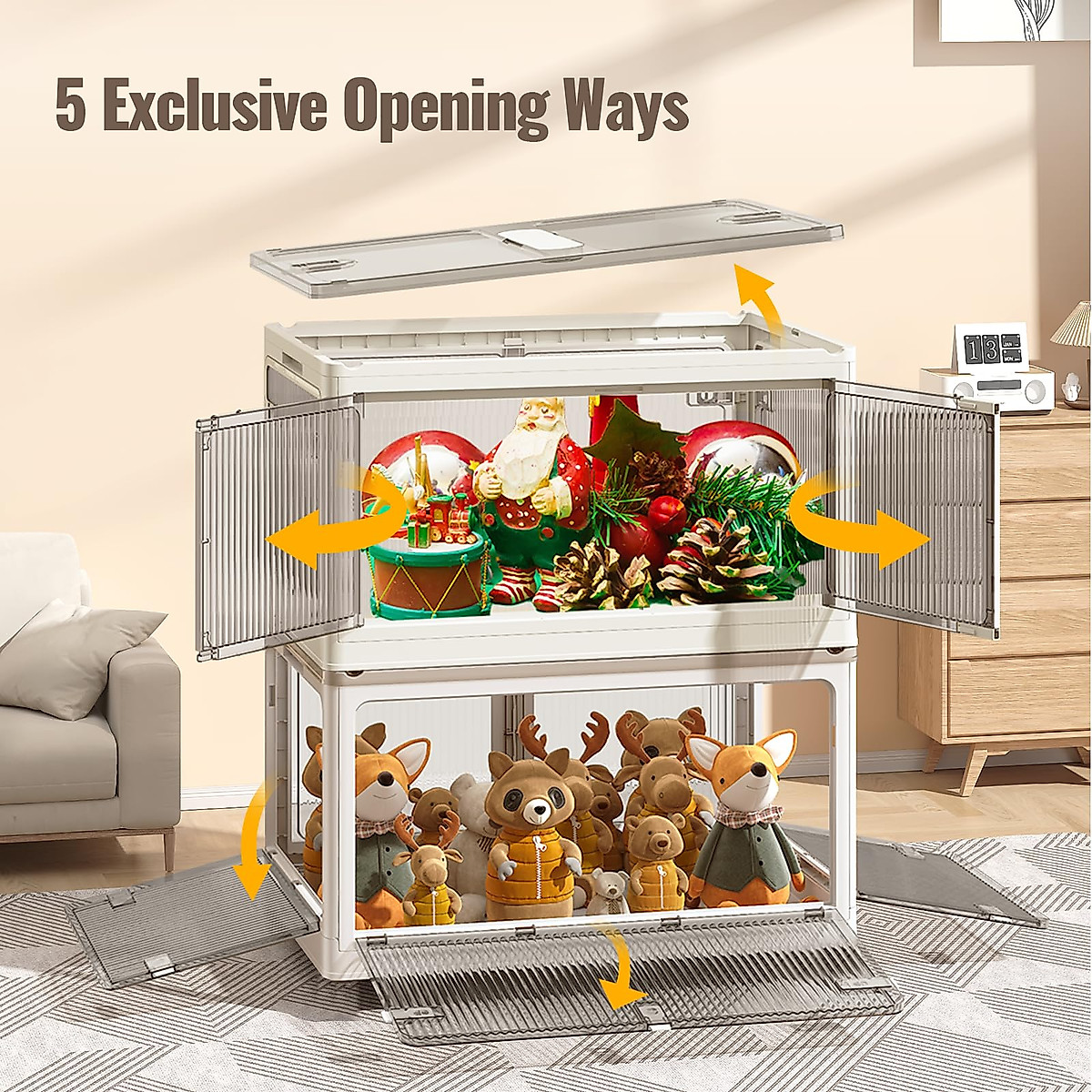 YARWAYER Closet Organizers and Storage - Foldable Storage Cabinet with Lids and Wheels Large Stackable Plastic Storage Bins with Safety Latching Doors Storage Boxes for Home,Toys,3 Pack