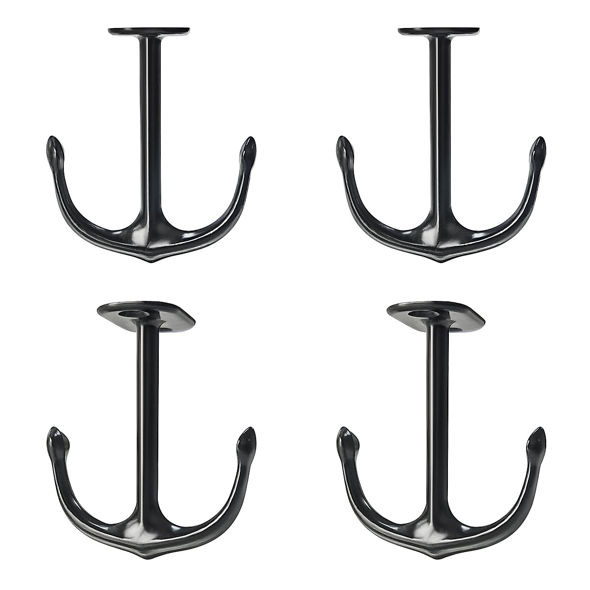 BAMI-LEE House Anchor Shape Zinc Alloy Double Prong Ceiling Hooks, 4-Pack Under Shelf Coat Hooks Hanging Towel Robe Clothes Cap Bathroom Kitchen Cabinet Garage Use (Black)