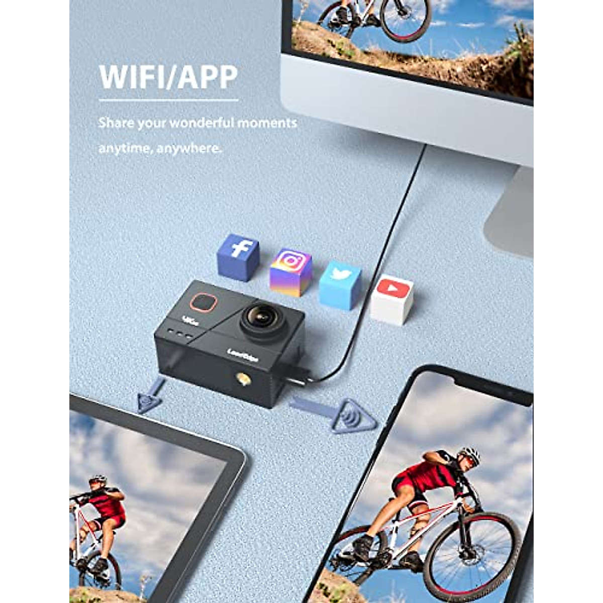 LeadEdge Action Camera 4K/30FPS 20MP EIS Anti-Shake External MIC WiFi 2.0 IPS HD Remote Control Diving 131ft Waterproof Helmet Underwater Cameras…