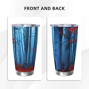 Tangopi Red Leaves Misty Forest 20 oz Tumbler with Lid and Straw Insulated Travel Coffee Mug Reusable Spill Proof Coffee Cups Stainless Steel Water Bottle for Hot and Cold Drinks