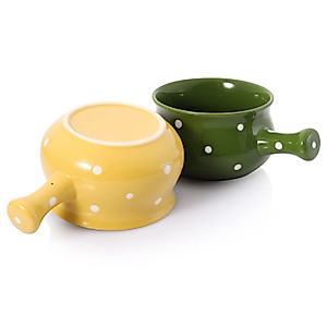 AVLA 4 Pack French Onion Soup Bowls with Handle, 20 Ounce Porcelain Soup Crock, Stackable Serving Bowl Bakeware for Soup, Beef Stew, Cereal, Chill, Microwave and Oven Safe, Polka Dot