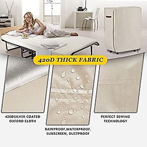 SELUGOVE Folding Bed Storage Cover for Single Size 31-Inch Portable Rollaway Bed, Khaki Double-Layer Oxford Cloth Thick and Tear-Resistant, with Zipper, Easy to Put On and Take Off.