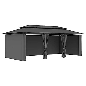 ADUH 236.2"x117.3"x106.3" Gazebo with Curtains Anthracite Easy to Assemble for Outdoor Backyard Gardens