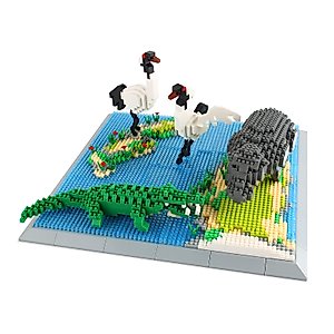 Larcele Micro Building Blocks Animal Set, DIY Mini 3D Building Toy Bricks,1860 Pieces KLJM-04(Hippo + Crocodile + Crane)