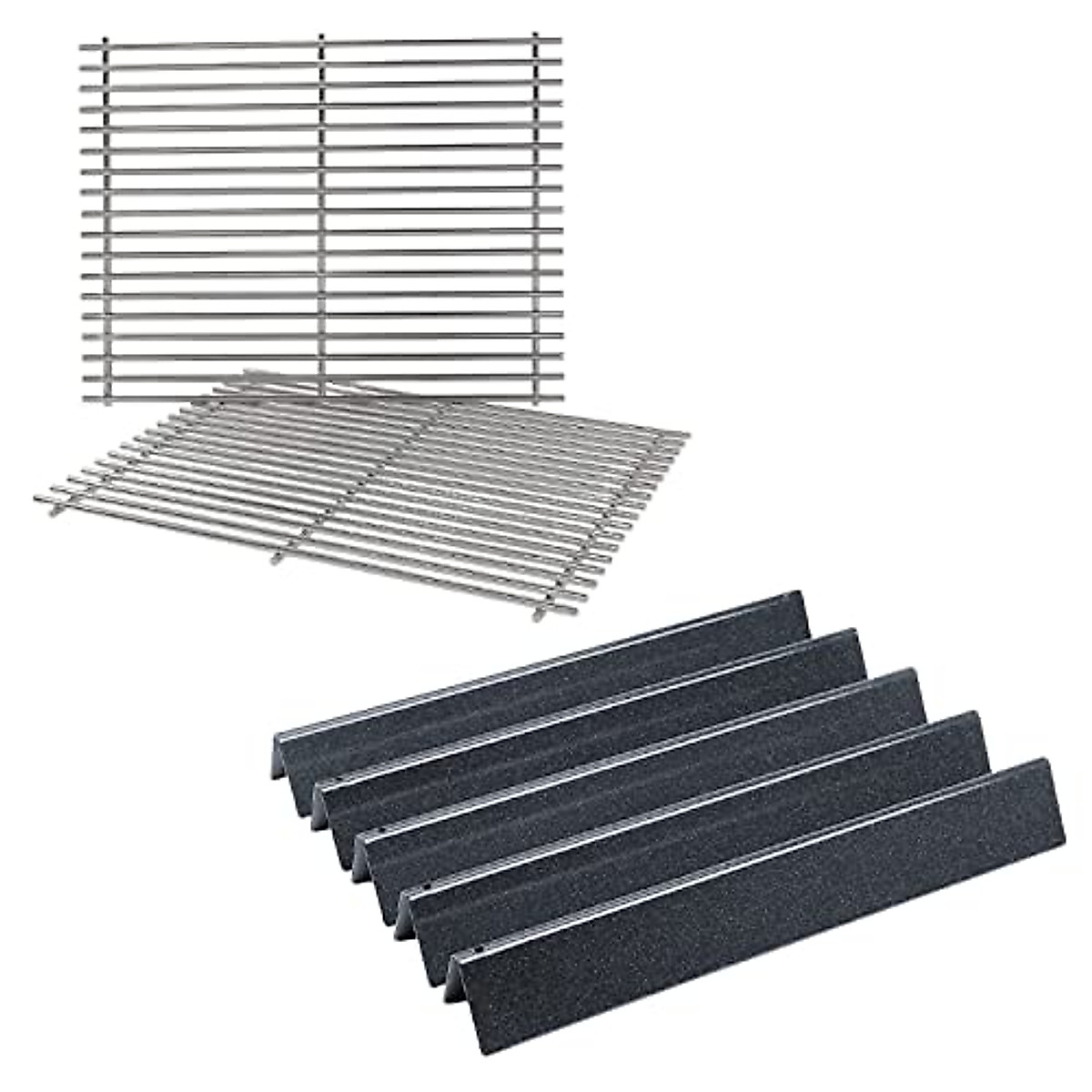 QuliMetal 19.5" 304 Stainless Steel Cooking Grates and 17.5 Inches Flavor Bars for Weber Genesis 300 310 E310 E320 E330 S310 S320 S330 Grills with Front Controls