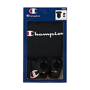 Champion baby boys Infant 3-piece Box Includes Body Suit, Bib Or Hat Booties and Toddler T Shirt Set, Classicscript-black 001, 0-6 Months US