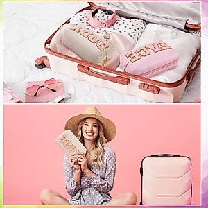 Patelai 2 Pcs Preppy Makeup Bags Chenille Letter Patch Bag Face Skin Hair Stuff Aesthetic Cosmetic Bag Travel Zipper Pouch Makeup Organizer Graduation Gift for Girls(White, Pink, Body, Face)