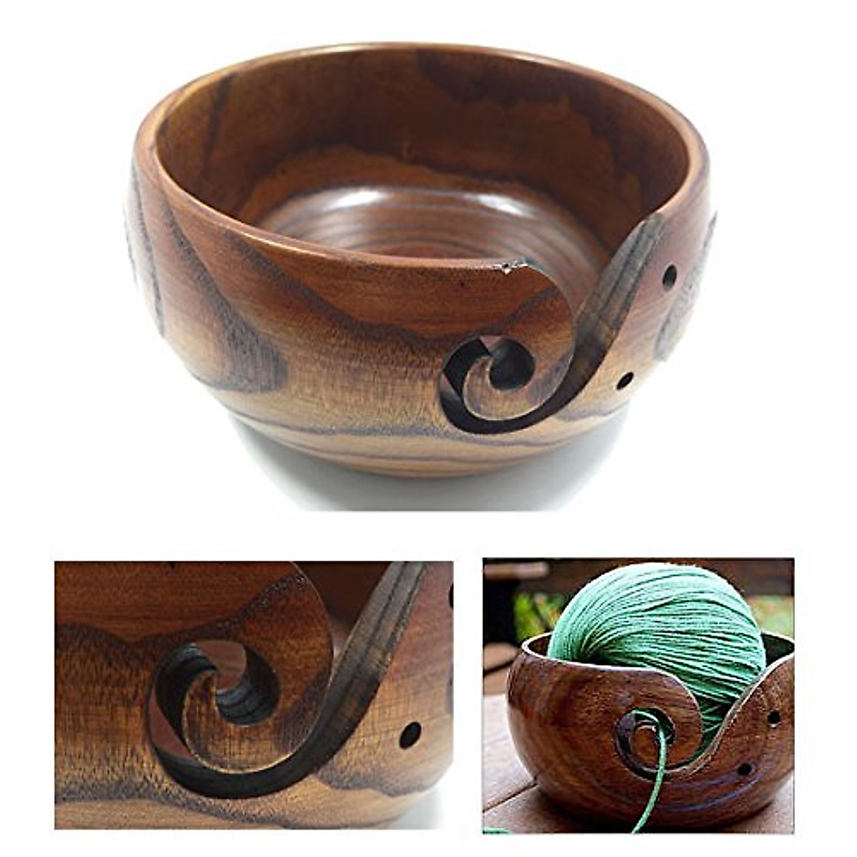 levylisa Wood Yarn Bowl Crochet Bowl Wood Knitting Bowl Yarn Holder Large Yarn Bowl Wooden Yarn Bowl with top Yarn Bowl for Knitting
