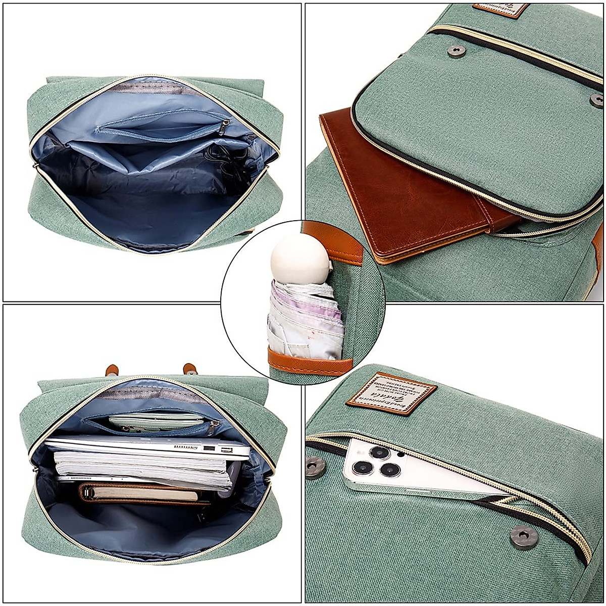 YODALA Vintage Laptop Backpack for women men, Elegant Water Resistant School College Book Bag with USB Charging Port,Slim Travel Casual Daypack Fits up to 15.6Inch Laptop in Green