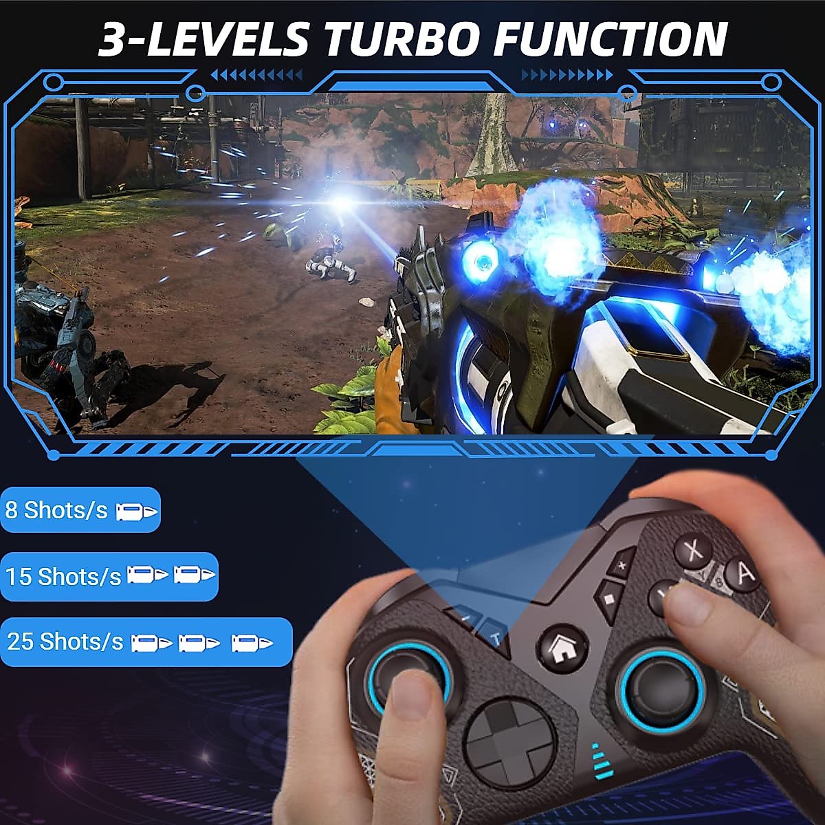 arVin Wireless Gaming Controller for iPhone/iOS/Android/PC/Steam/Switch Controllers Bluetooth Gamepad Joystick with 4 Back Button/Turbo/6-Axis Gyro/Dual Motors/RGB Light/Phone Holder/1200mAh Battery