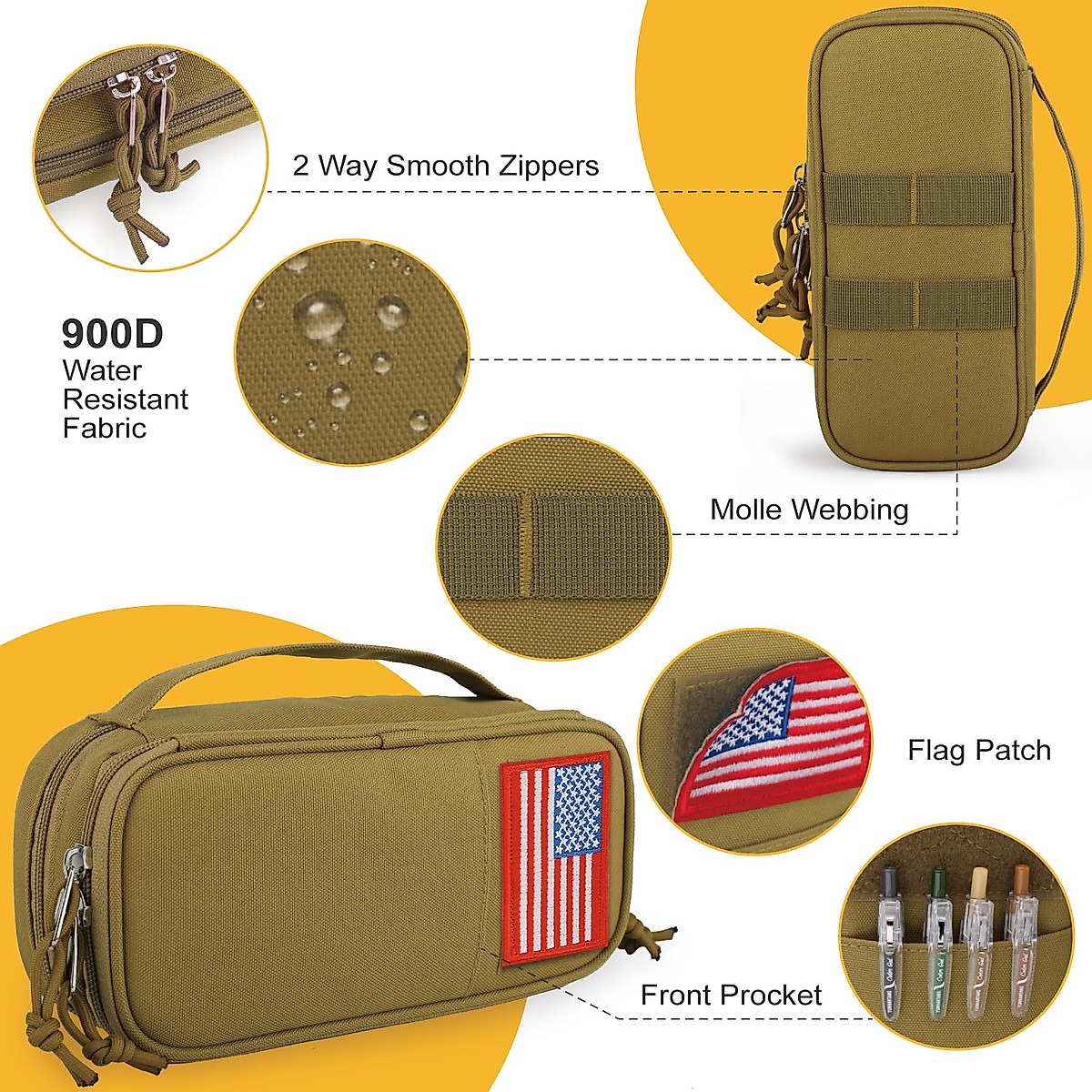 ATRIPACK Tactical Pencil Case for Boy,Large Capacity Pencil Pouch,Marker Organizer Case Pen Box, Tool Bag Desk Organizer for School College Office Organizer for Kids Men Women Adult Teens(Brown)