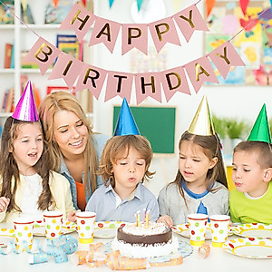 Imtively Pink Happy Birthday Banner, Happy Birthday Bunting Decorations for Birthday Party Backdrop Decor, Happy Birthday sign Party Supplies for Women Kids Baby Shower Birthday Party Hanging Decor