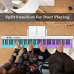 Costzon 88-Key Foldable Digital Piano Keyboard, Full Size Semi-Weighted Keyboard, Portable Electric Piano w/Lighted Keys, Support USB/MIDI, Speakers, Sustain Pedal & Carrying Bag for Beginner (White)