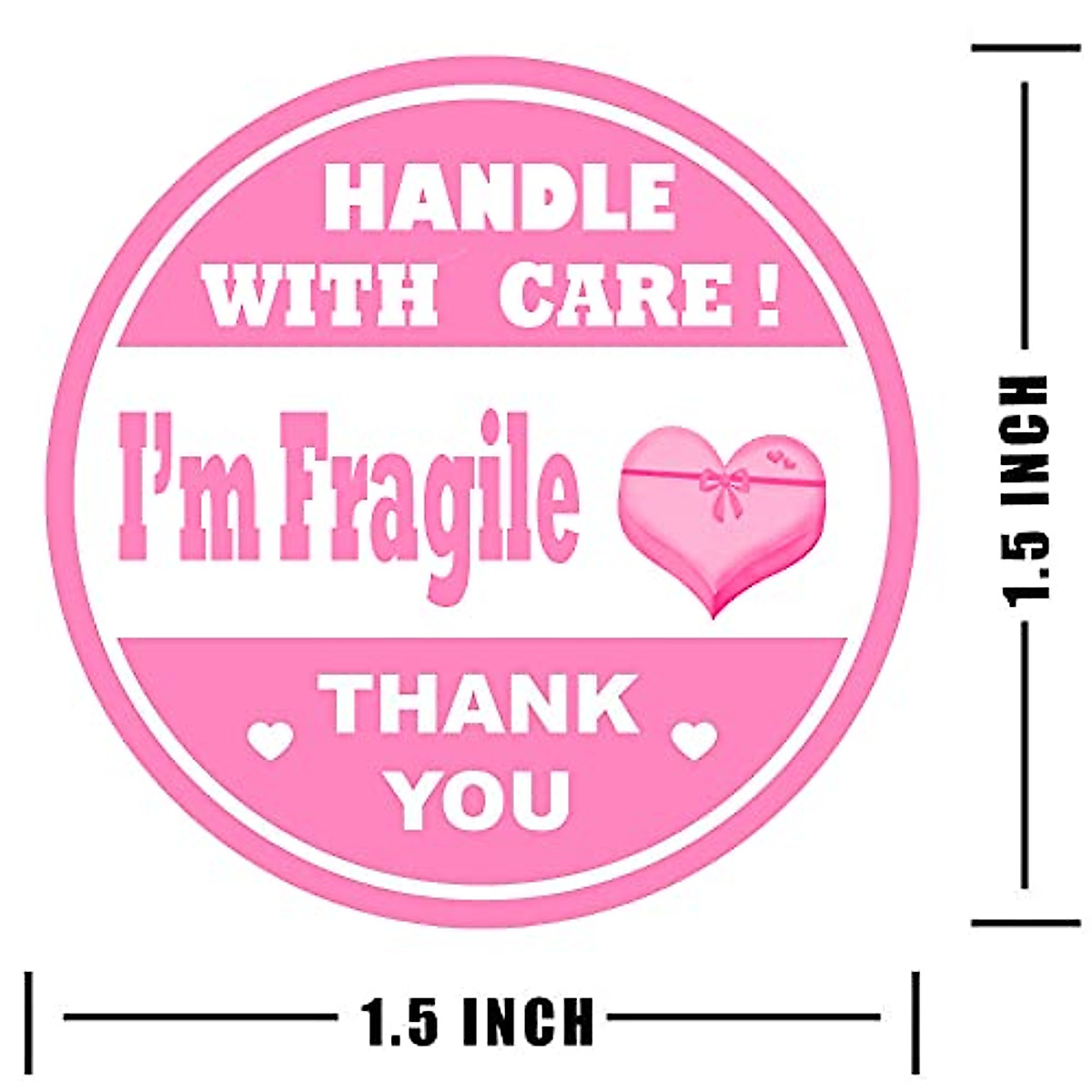 Pink Fragile Stickers I’m Fragile Box Labels, 1.5 Inch Round Thank You Sticker,Fragile Shipping Sticker for Personal Gift Bag, Small Business,mailing Packages and Box(500 Pcs)