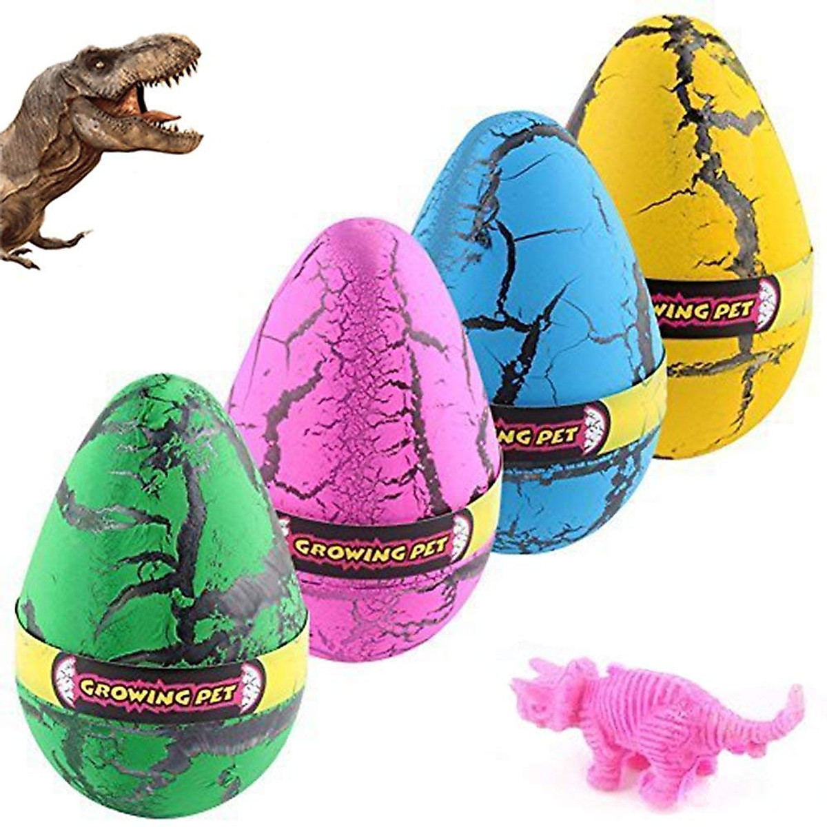 YKLWORLD Hatching Growing Dinosaur Toys, Magic 4 Pack Large Size Grow Dinosaurs Egg That Hatch in Water Easter Dino Eggs Party Favor Gifts for Kids