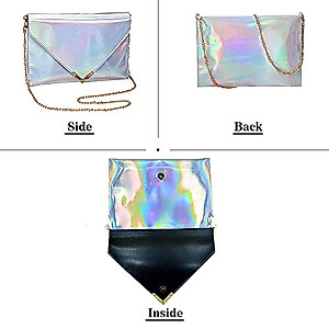 Monique Women Colorful Holographic Evening Clutch Envelope Handbag Small Chain Cross-body Bag Shoulder Bag 167 Silver