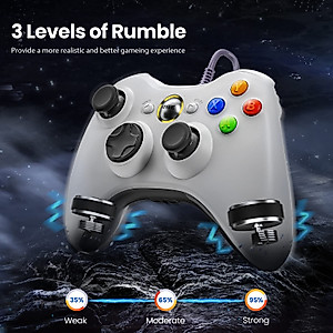 VOYEE PC Controller, Wired Controller Compatible with Microsoft Xbox 360 & Slim/PC Windows 10/8/7, with Upgraded Joystick, Double Shock | Enhanced (White)