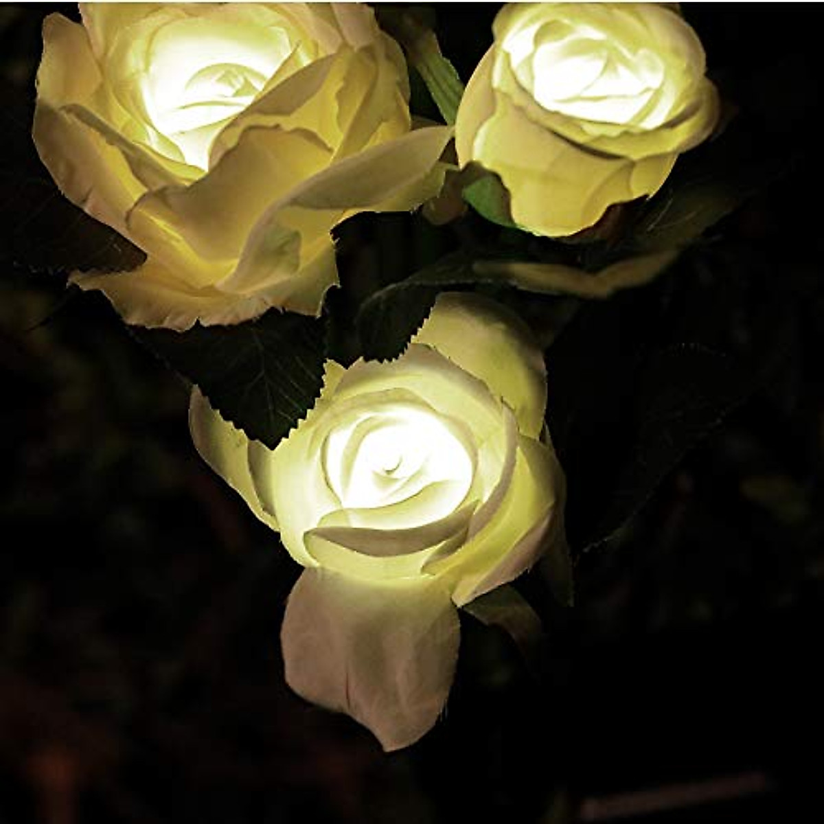 HDNICEZM Solar Garden Lights Outdoor Decorative - 2 Pack Upgraded Realistic 5 Rose Flowers Lights LED Solar Stake Lights Waterproof for Garden Backyard Patio Pathway Courtyard Decoration (White)