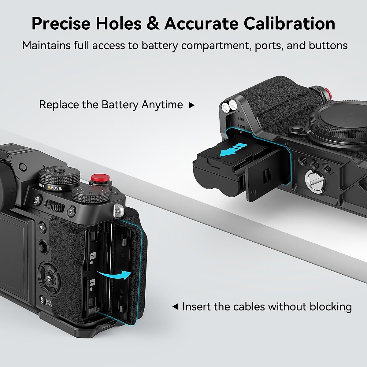 SmallRig X-T5 L-Shape Grip for FUJIFILM X-T5 Camera, Built-in Quick Release Plate for Arca, 1/4"-20 Holes, Ergonomic Silicone Handgrip, Shutter Button (Black) - 4260