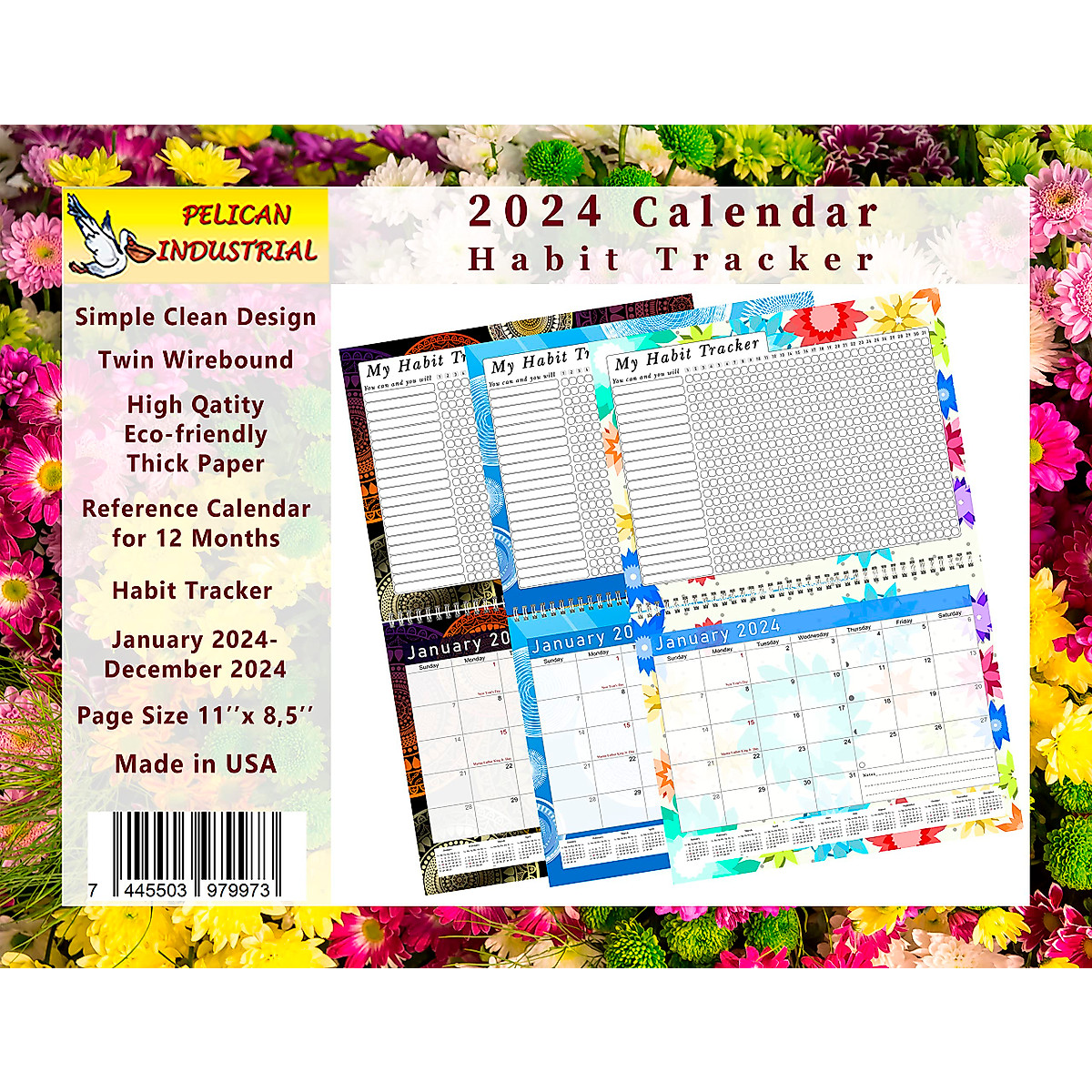 2024 Monthly Desktop/Wall Calendar/Planner - Habit Tracker - Daily, Weekly & Monthly Goal Motivational Habit Tracking Journal Inspirational - (Edition #023)