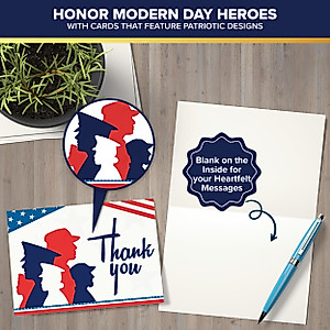 Decorably 120 Pack Veterans Day Cards with Envelopes & Stickers - 12 Designs Blank Inside Military Thank You Cards, 6x4in Patriotic Thank You Cards, Veteran Day Cards, Veteran Thank You Cards