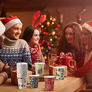 100 Pcs Christmas Paper Cups Disposable Cup 9 oz Christmas Coffee Cup Hot Chocolate Tea Drinking Paper Cups Christmas Party Supplies for Holiday Party Xmas Hot Cold Beverages